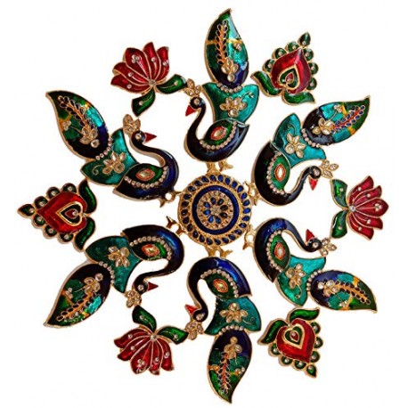 Metal Rangoli with Peacock Centerpiece Multi Color