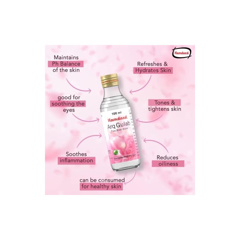 Hamdard Arq Gulab All-natural Pure Rose Water 100ml Pack of 3