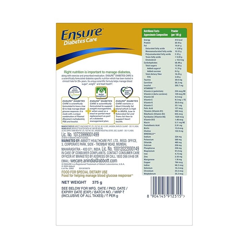 Abbott Ensure Diabetes Care Powder - Vanilla Flavour (400 gm)