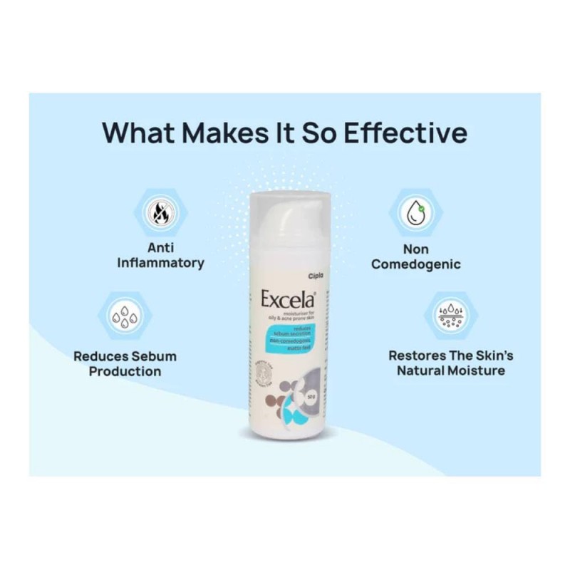 Cipla Excela Moisturiser Oily & Acne Prone Skin Reduces Sebum Secretion ...