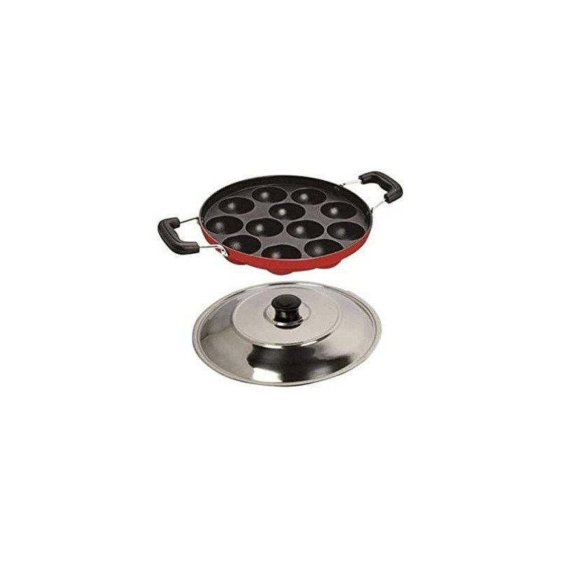 12 Cavities Non Stick Appam Patra with Lid,Red Appam /Pan Cake Maker 23 ...