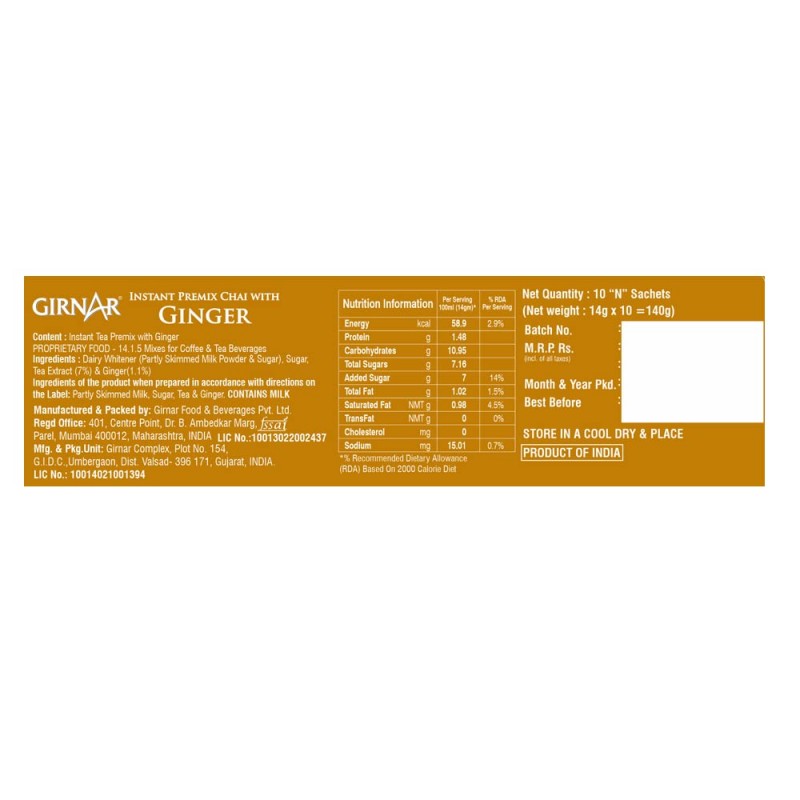 Girnar Instant Premix With Ginger (10 Sachets)